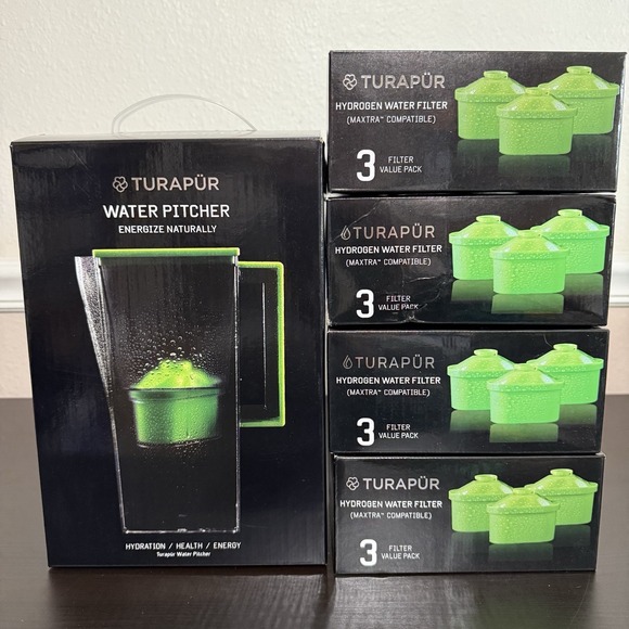Dining | Turapur Hydrogen Water Filter Pitcher New In Box Plus 12 Water ...